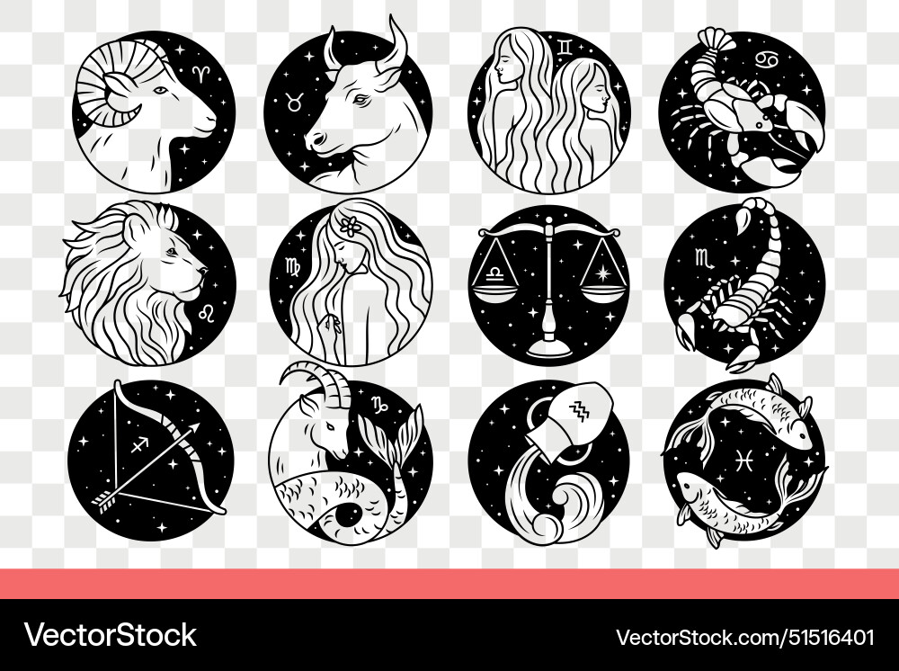 Zodiac signs for drawing up horoscope Royalty Free Vector