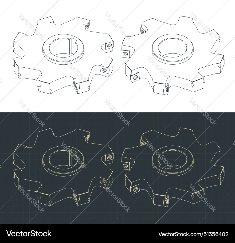 Disc mill cutter isometric blueprints Royalty Free Vector