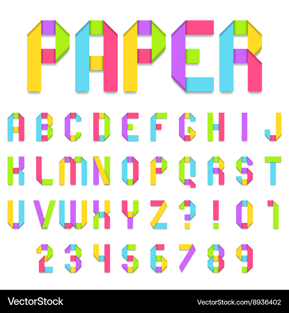 Folded color paper font Royalty Free Vector Image