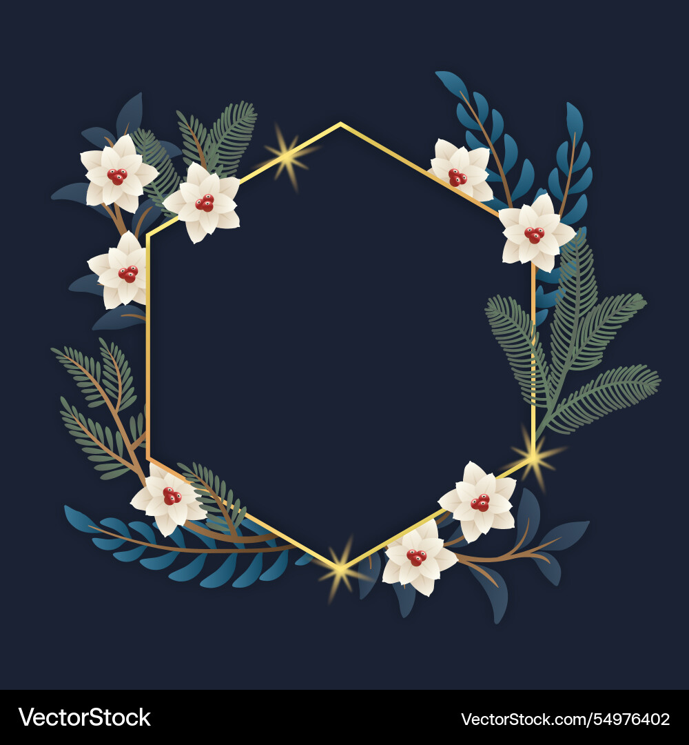 Golden frame with winter flowers Royalty Free Vector Image