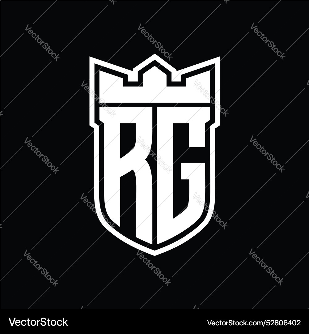 Rg logo shield shape with geometric crown inside Vector Image