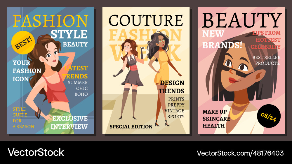 Fashion magazine covers smiling models Royalty Free Vector