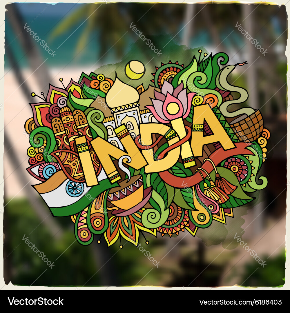 India hand lettering and doodles elements Vector Image