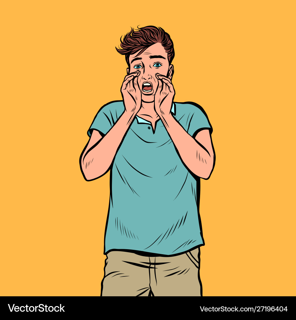 A young man calls shouts Royalty Free Vector Image