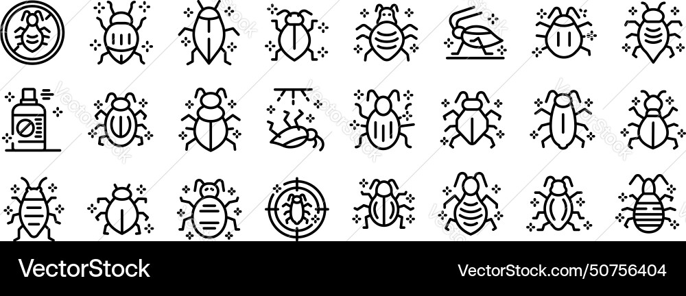 Aphid icons set outline summer nature Royalty Free Vector