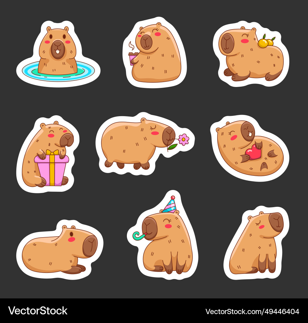 Funny cartoon capybara sticker bookmark cute Vector Image