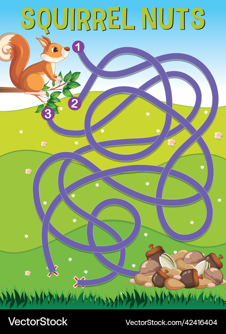 Game design with squirrel in garden background Vector Image