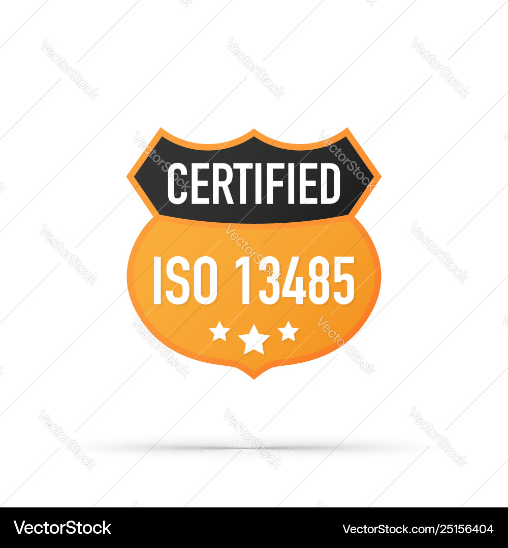 Iso 13485 certified badge icon Royalty Free Vector Image