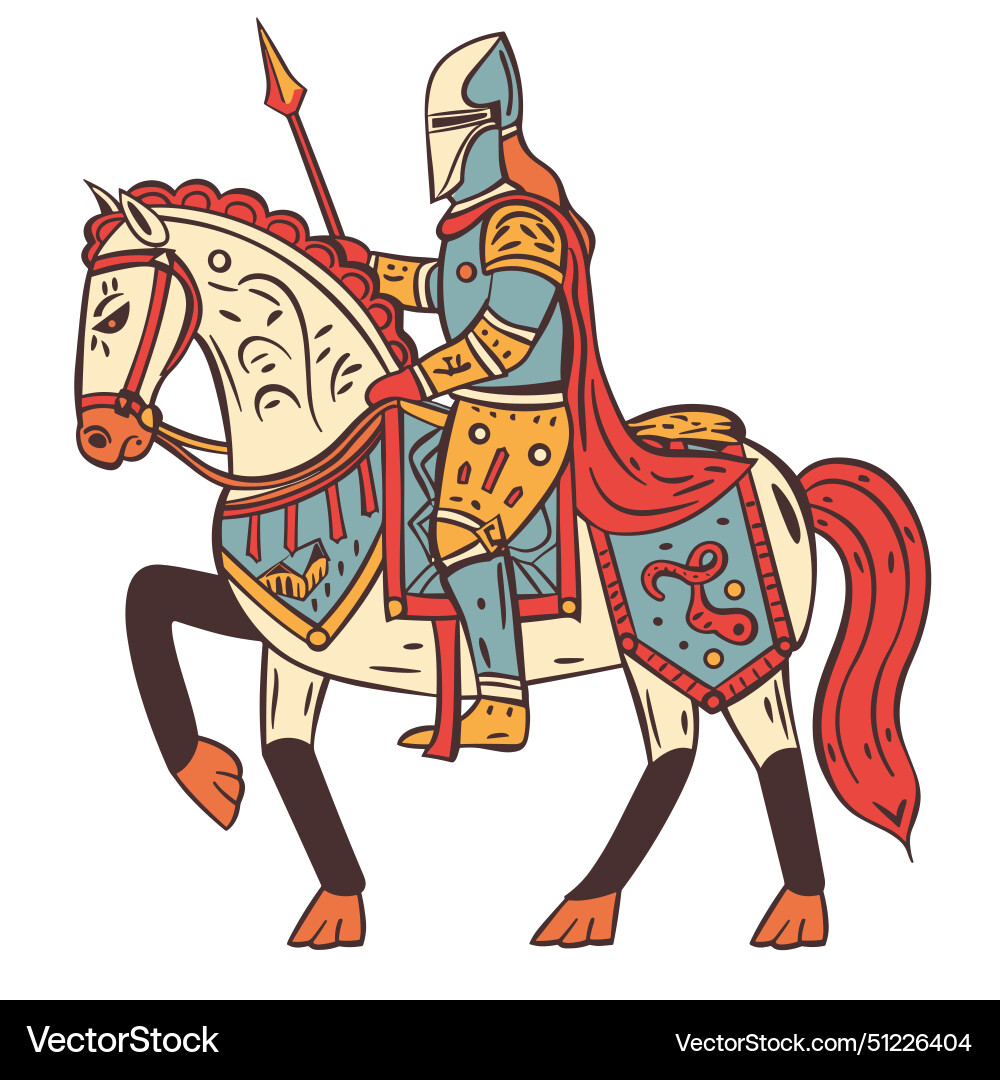 Medieval knight armor riding decorated horse Vector Image