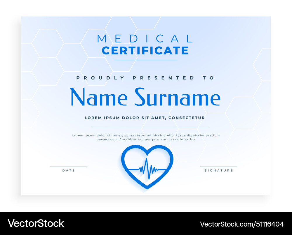 Professional medical health certificate template Vector Image