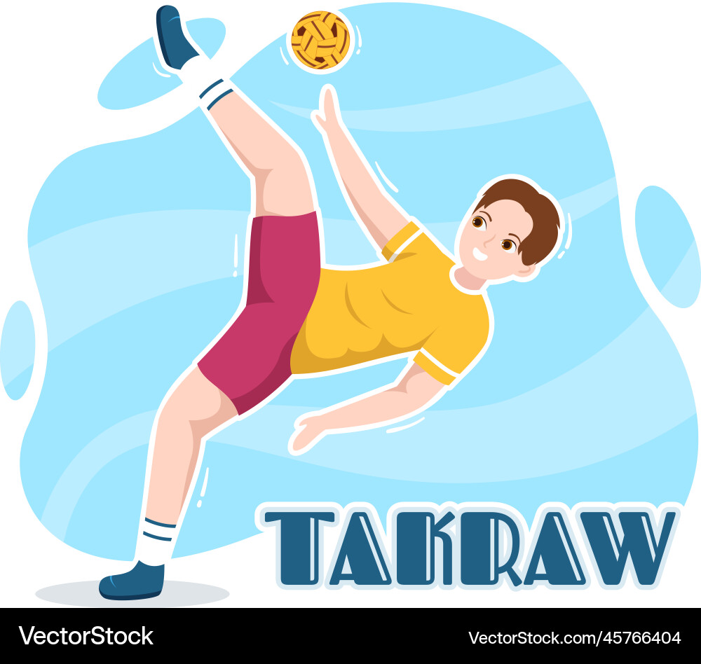 Sepak takraw with athlete playing kick ball Vector Image