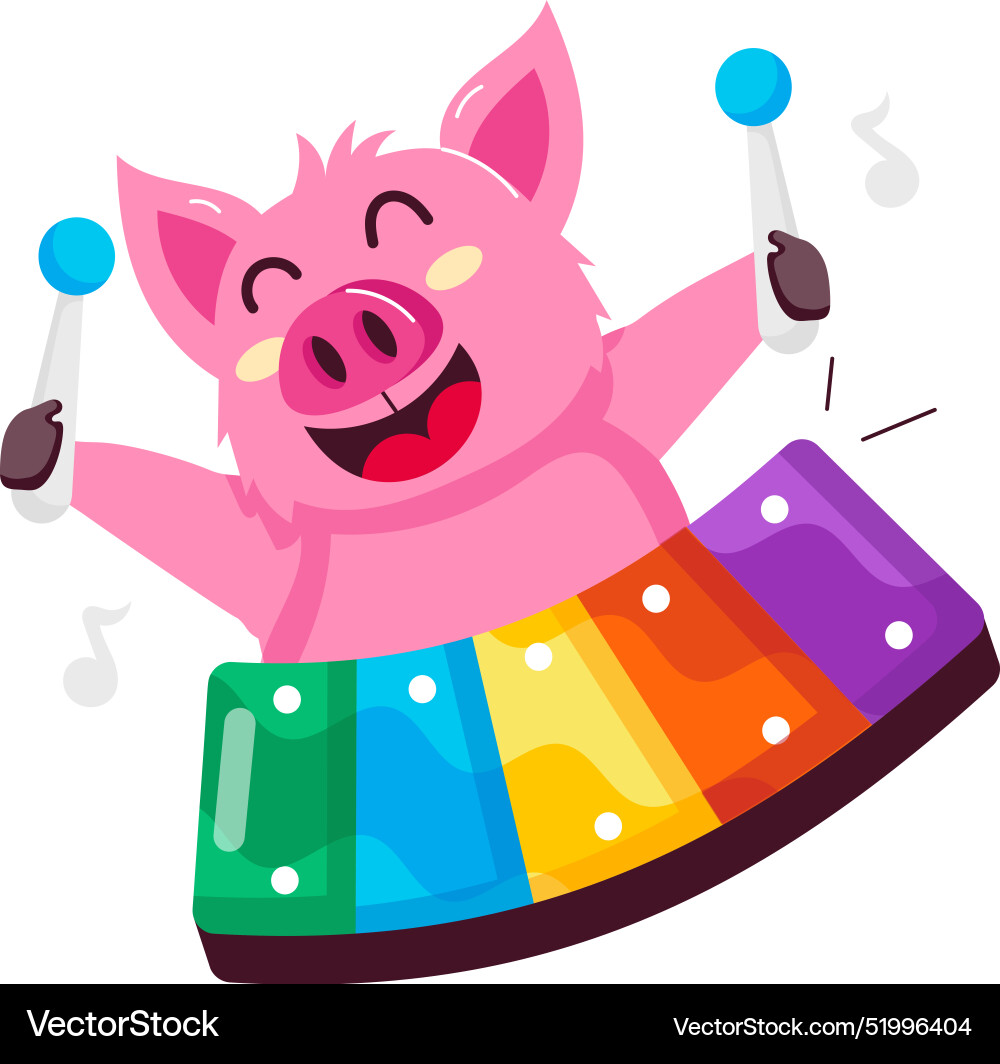 Webhappy pig instrument playing flat style sticke Vector Image