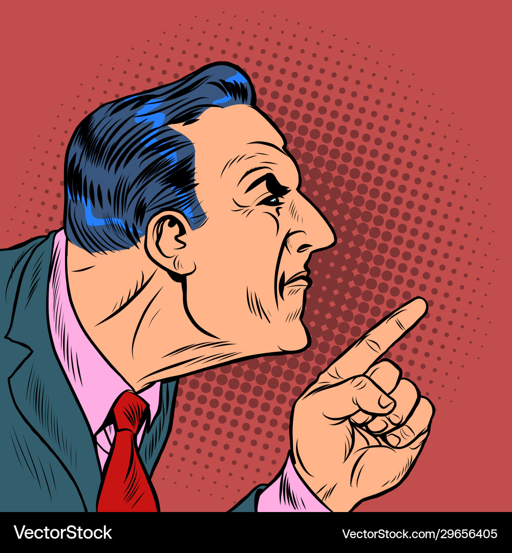 Angry man points finger Royalty Free Vector Image