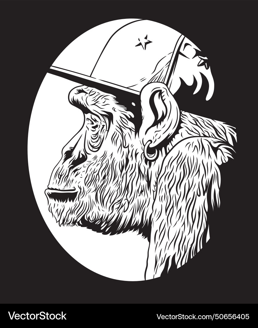 Black and white monkey line art logo Royalty Free Vector