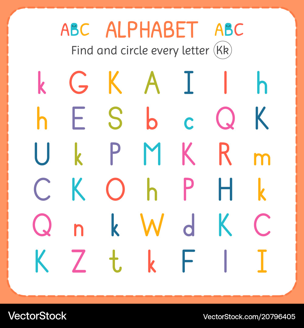 Find and circle every letter k worksheet Vector Image