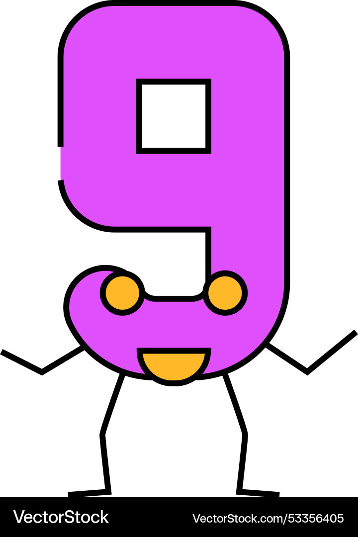 Nine number character icon color Royalty Free Vector Image