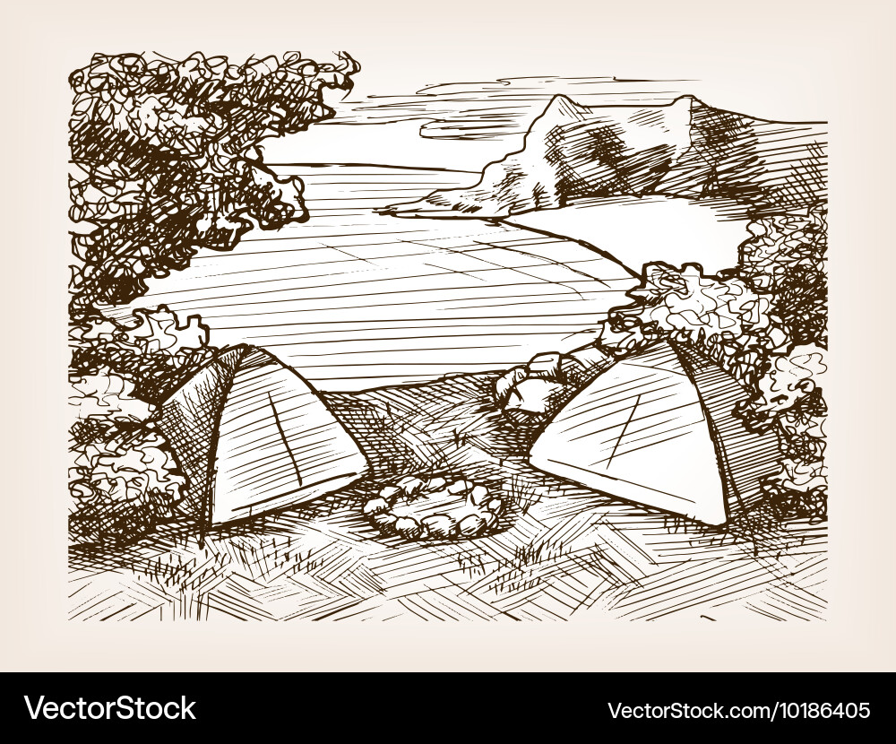 Outdoor Camping Sketch Royalty Free Vector Image