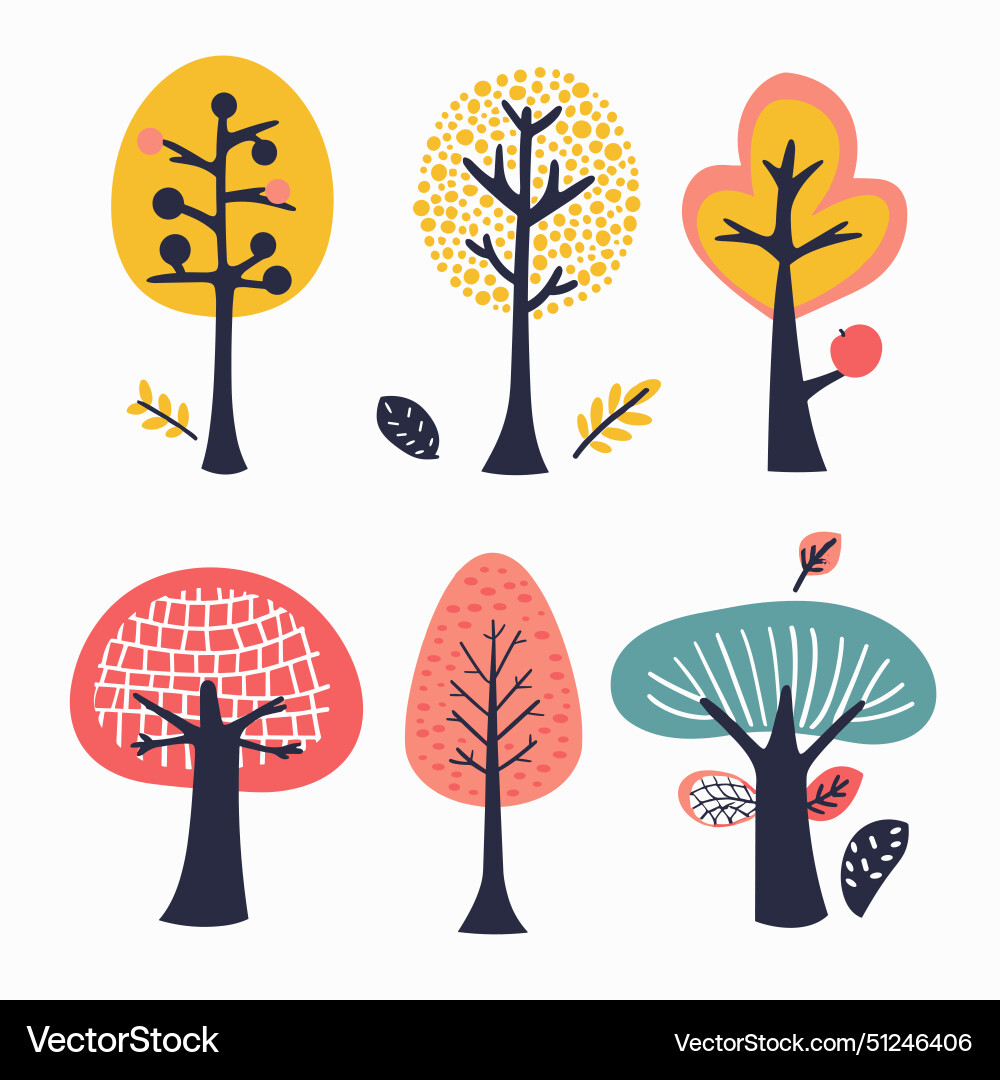 Collection stylized trees Royalty Free Vector Image
