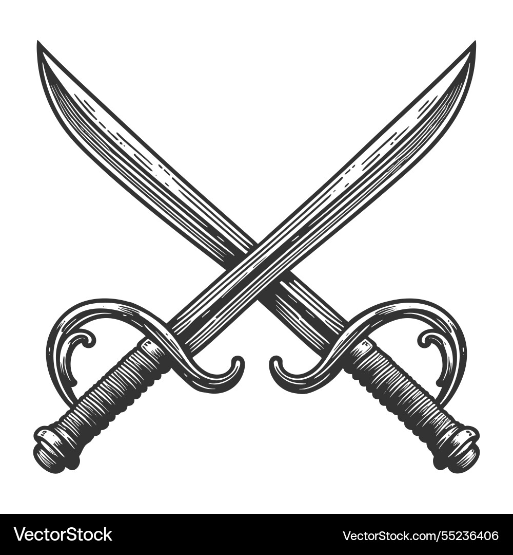 Crossed Sabers - Antique Engraving Royalty Free Vector Image