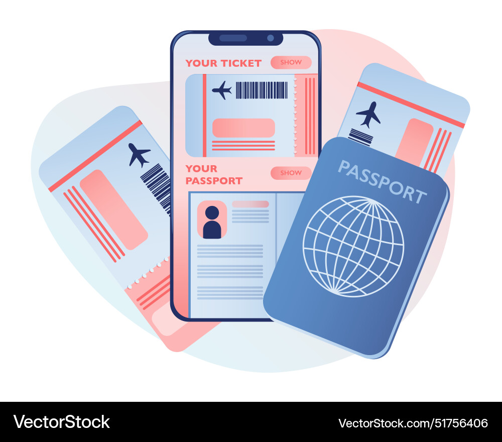 Flight tickets passport and mobile e-ticket Vector Image