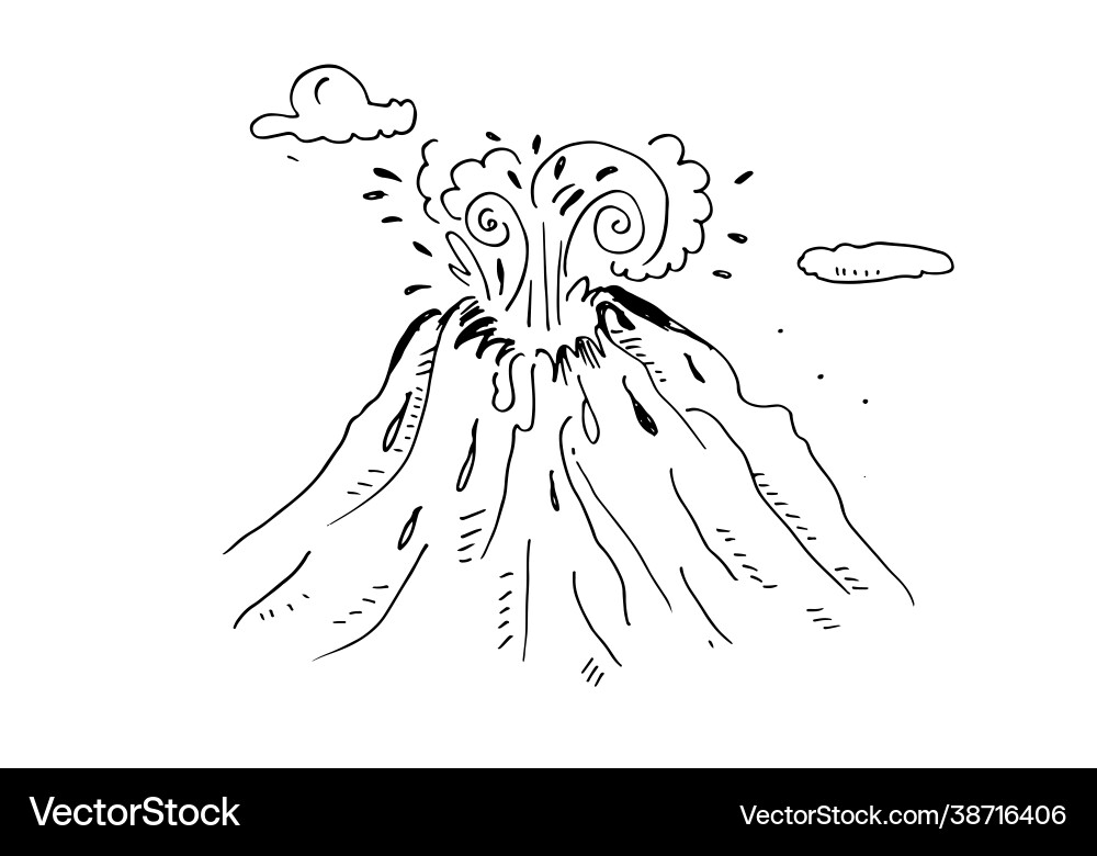Volcano lava eruption mountain hand drawn Vector Image