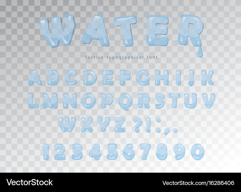 Water font design transparent glossy abc letters Vector Image