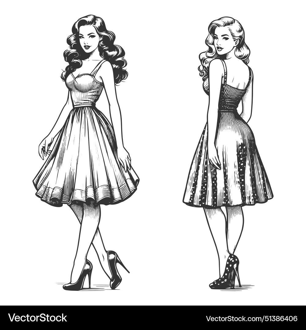 Woman In Fashion Poses Engraving Royalty Free Vector Image