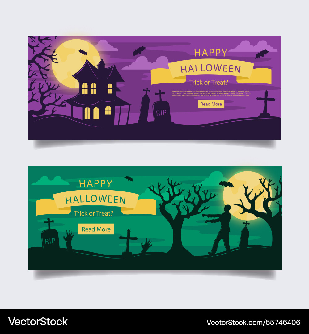 Zombies and cemeteries flat halloween banners Vector Image