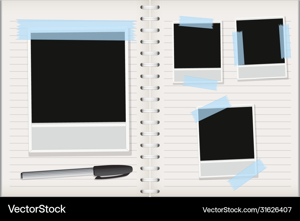 Empty photo frames on notebook background Vector Image
