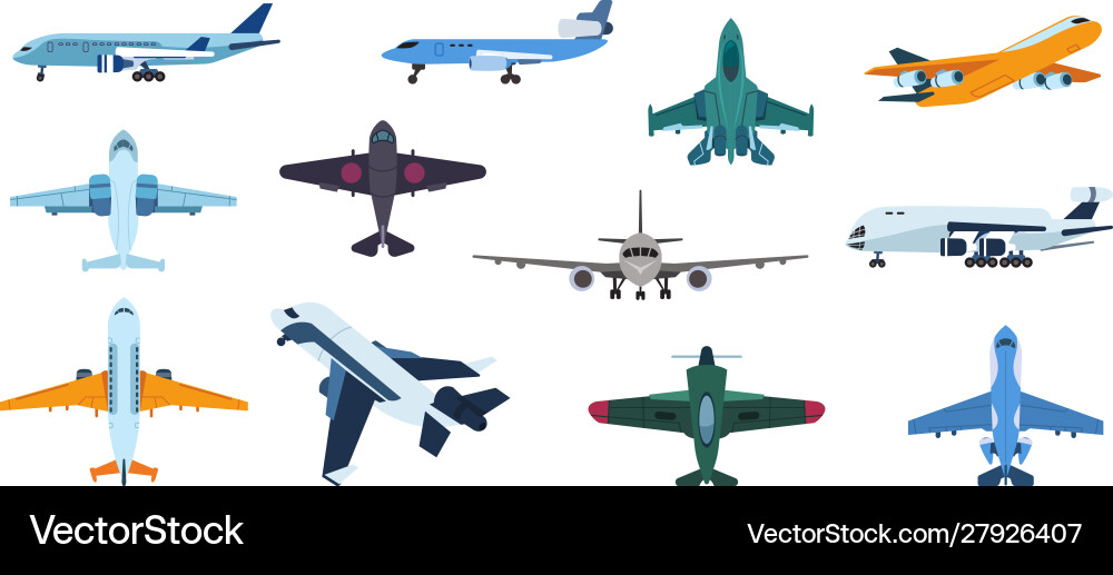 Flat airplanes plane flight take off and landing Vector Image