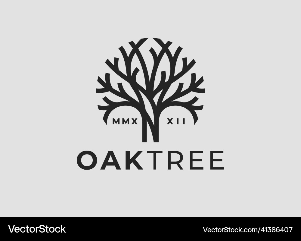 Oak Tree Line Icon - Natural Logo Royalty Free Vector Image