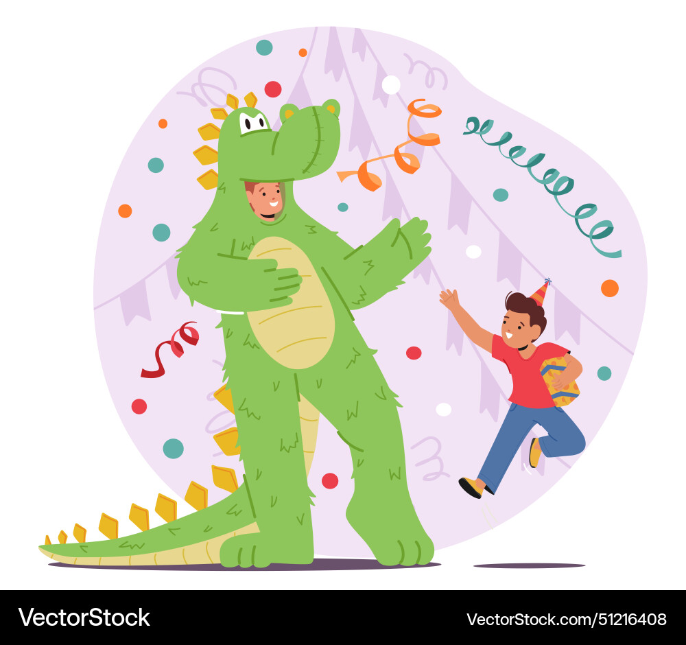 Child gleefully dances with animator character Vector Image