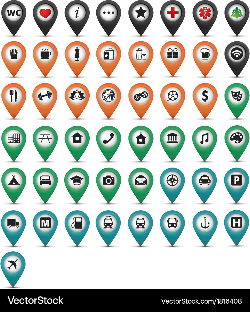 Map Pin Markers Set Royalty Free Vector Image - VectorStock