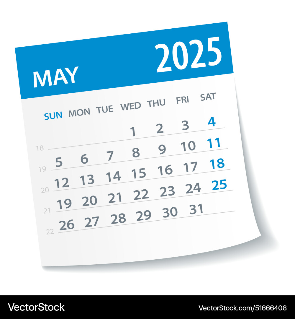 May 2025 calendar leaf week starts on monday Vector Image