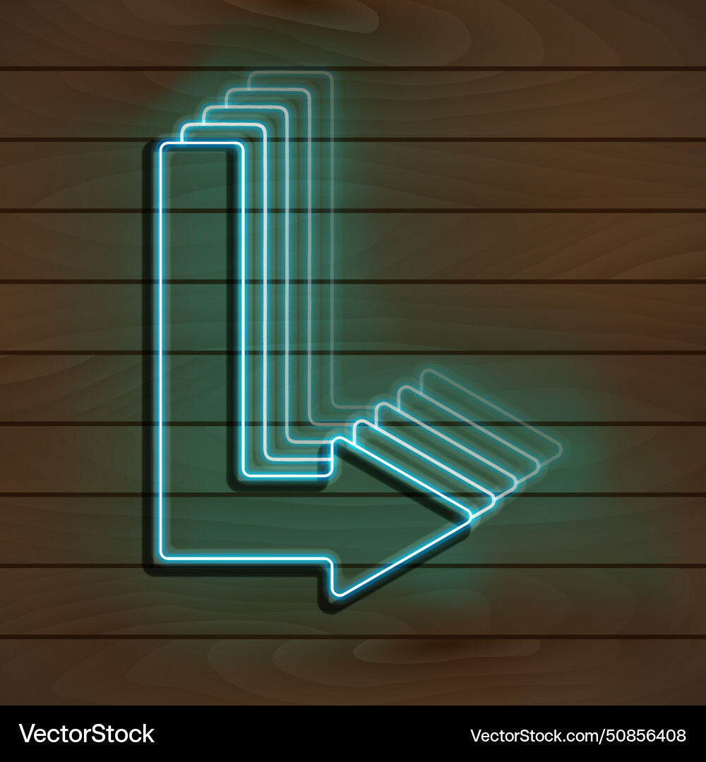 Neon blue arrow on a wooden wall Royalty Free Vector Image
