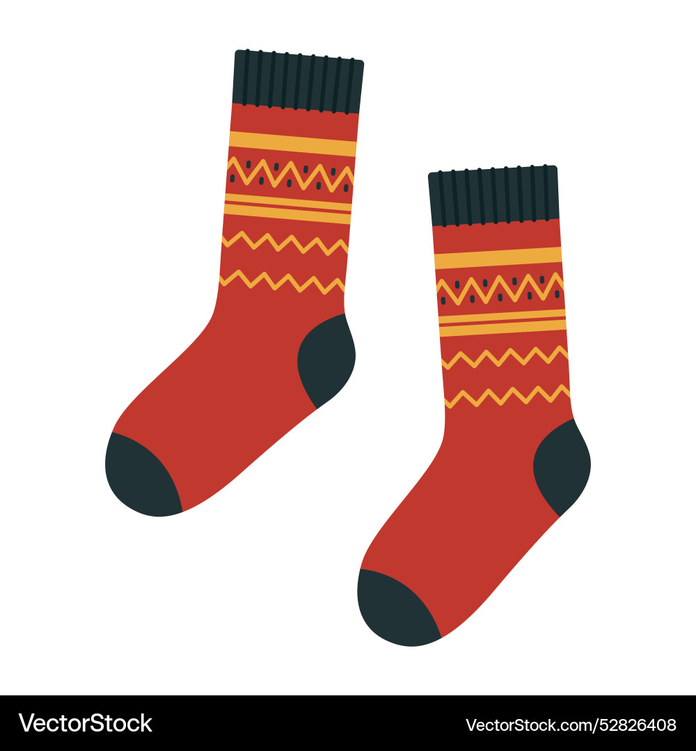 Red warm wool socks with stripes and zigzags Vector Image