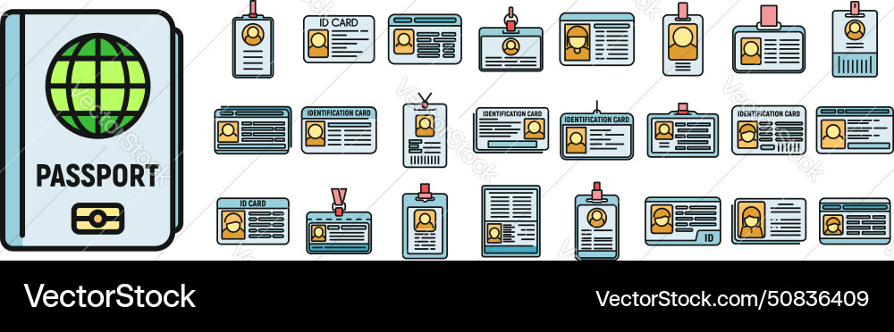 Id card icons set color line Royalty Free Vector Image