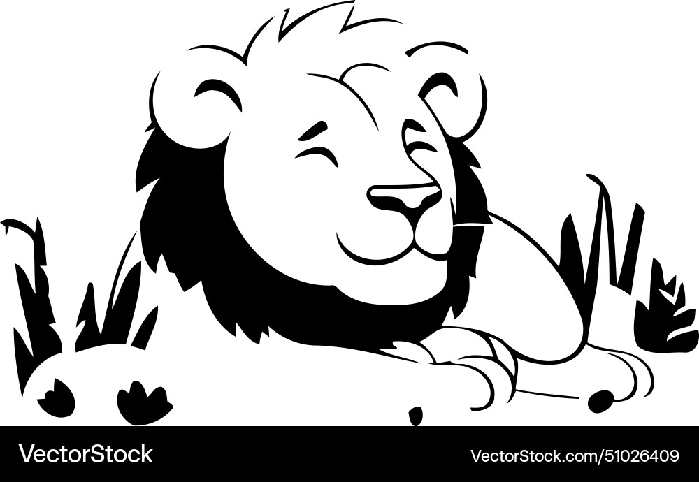 Lion lying in the grass cute cartoon Royalty Free Vector