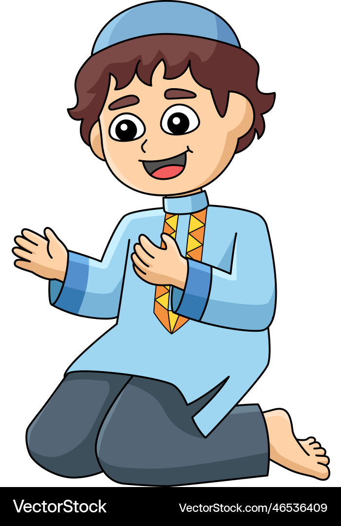 Muslim boy praying cartoon colored clipart Vector Image