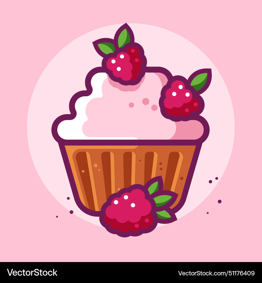 Raspberry cupcake dessert sweet food Royalty Free Vector