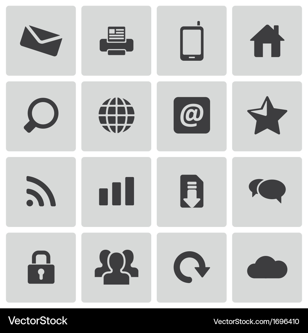 Black internet icons set Royalty Free Vector Image