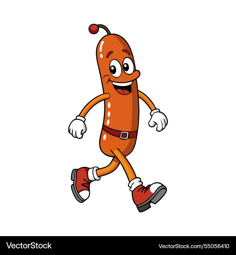 Cheerful walking sausage cartoon character Vector Image