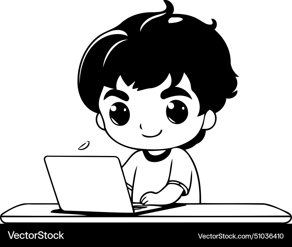Cute little boy using a laptop computer cartoon Vector Image