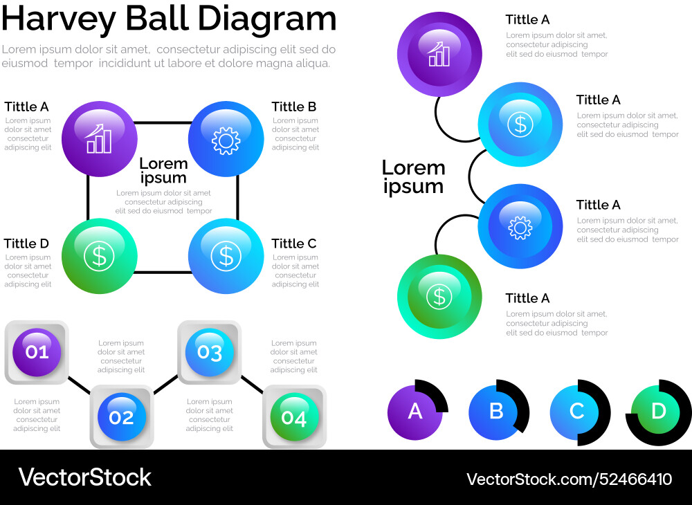 Gradient harvey ball diagrams infographic Vector Image