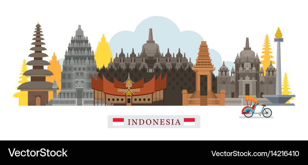 Indonesia architecture landmarks skyline Vector Image
