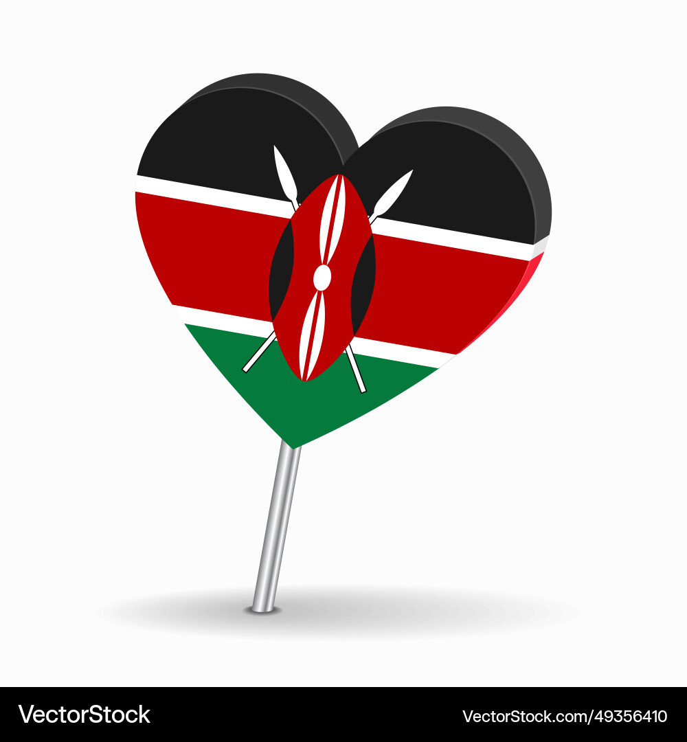 Kenyan flag heart-shaped map pointer layout Vector Image