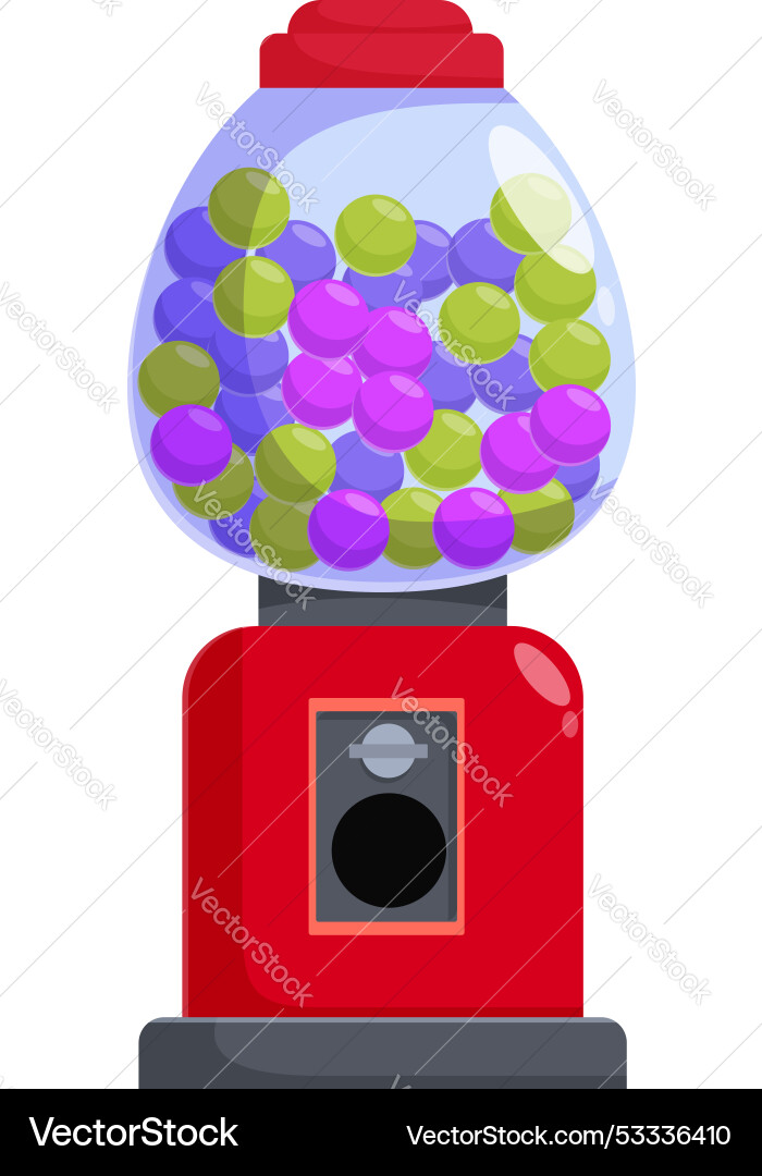 Red gumball machine dispensing colorful chewing Vector Image