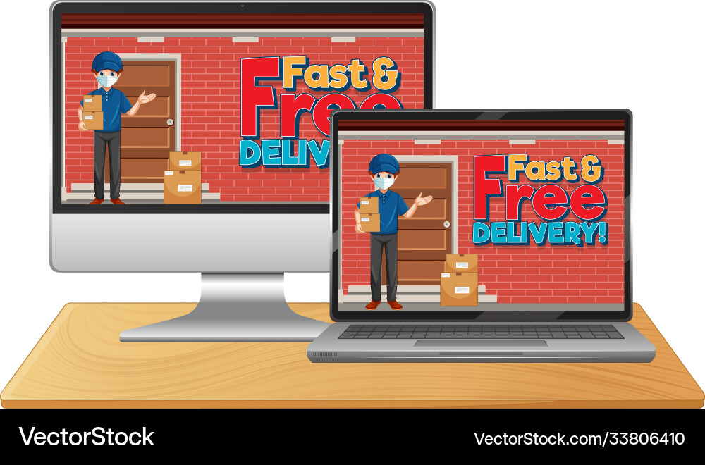 Set eletronic devices with delivery man Royalty Free Vector