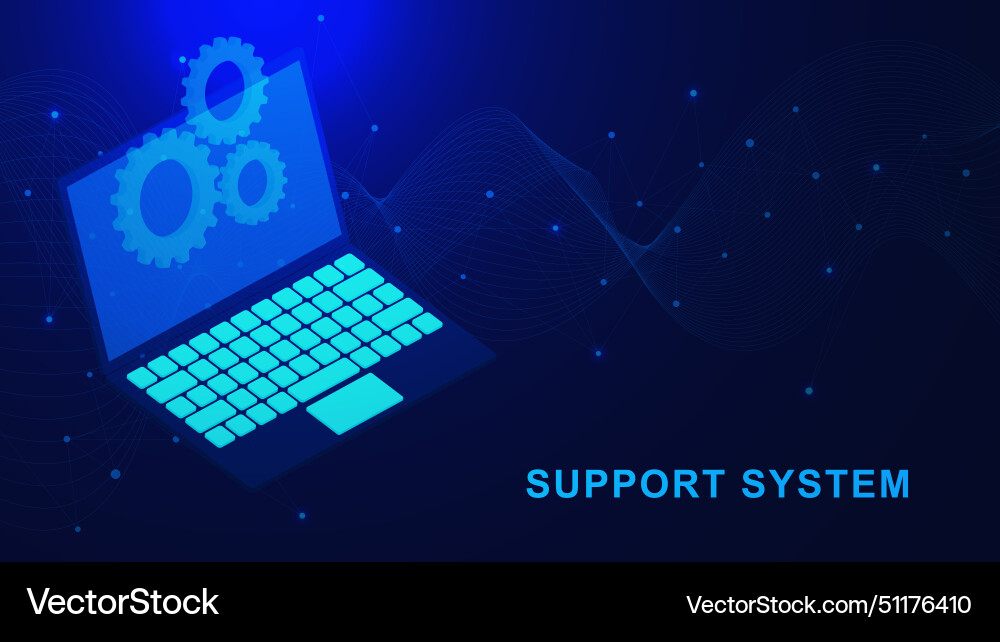 Technical support system concept with laptop Vector Image