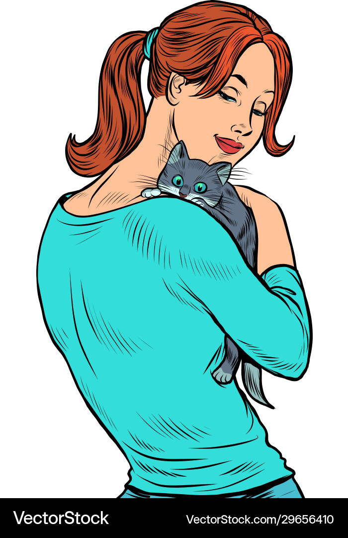 Young woman and cat Royalty Free Vector Image - VectorStock